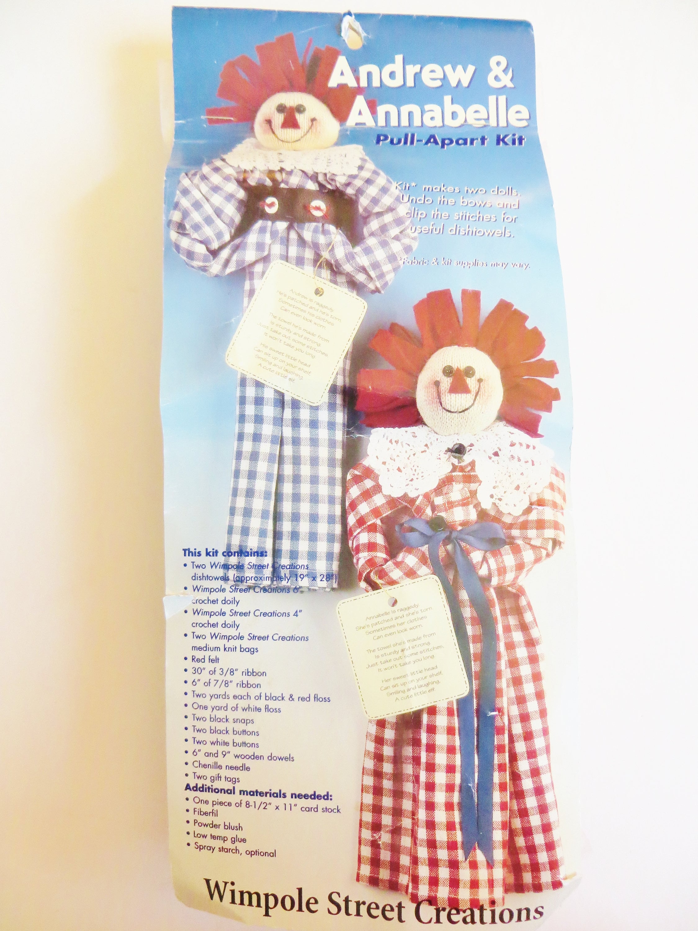 Rag Doll Dishtowel Kit Andrew And Annabelle Pullapart Kit Etsy