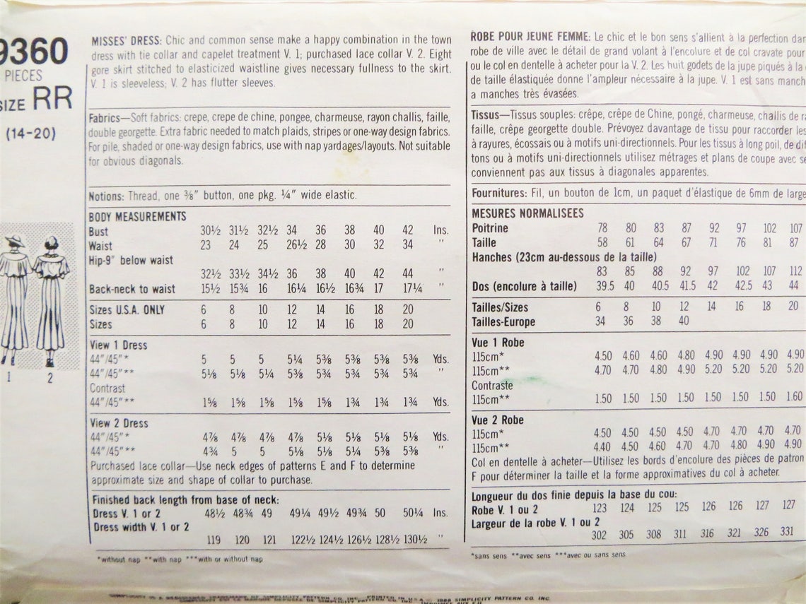Simplicity 9360 Sewing Pattern Size 6 to 12 Reproduction 30s - Etsy