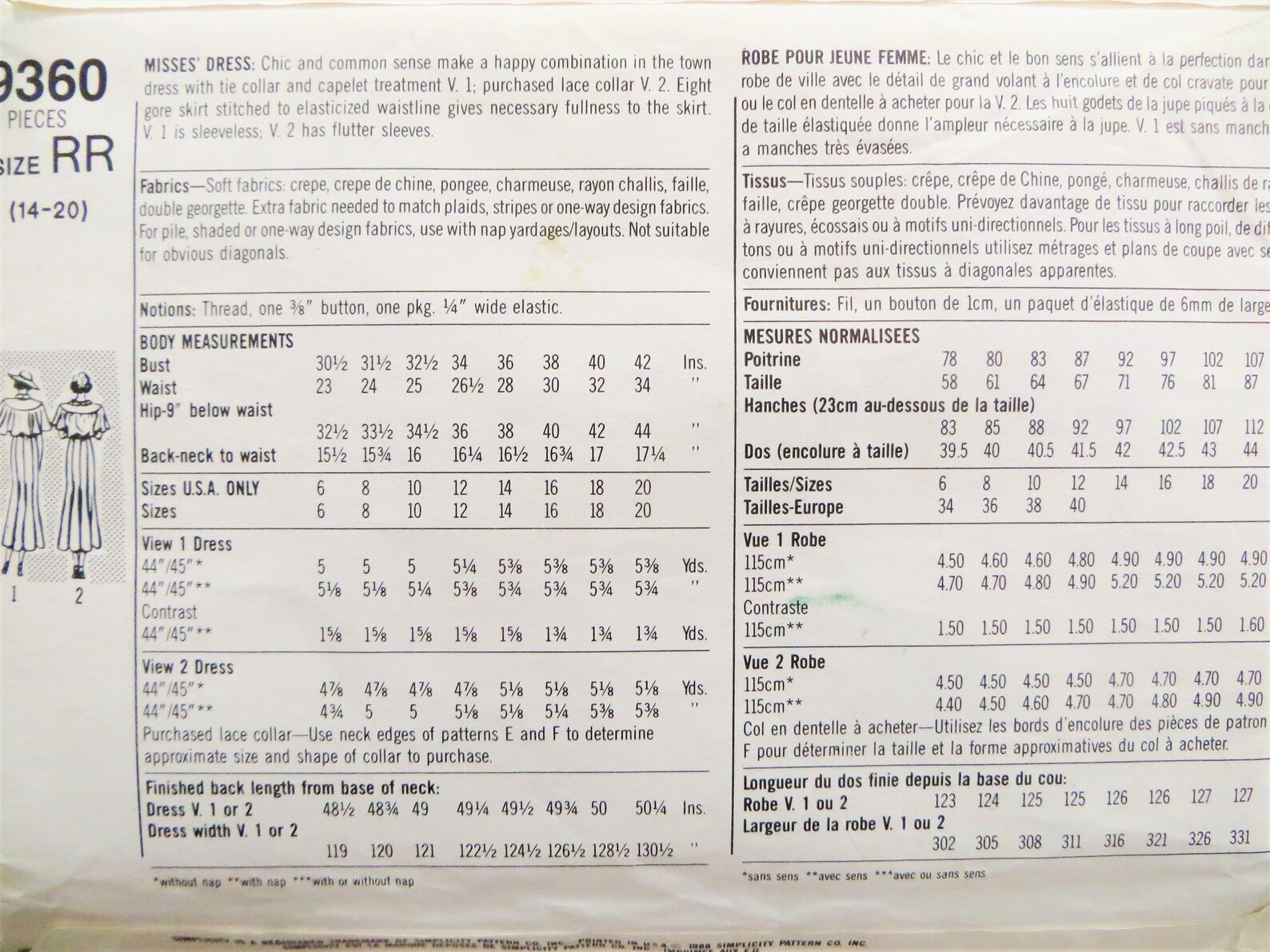 Simplicity 9360 Sewing Pattern Size 6 to 12 Reproduction 30s - Etsy