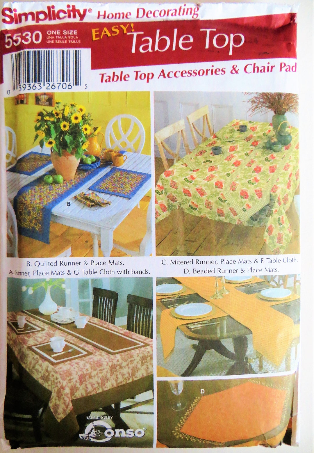 Simplicity 5530 Table Top Accessories Sewing Pattern, Chair Pad, Table ...