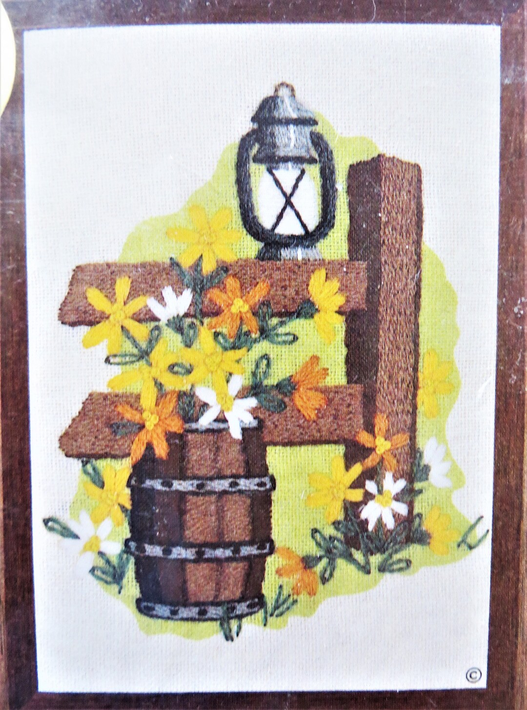 Sunset Jiffy Crewel Kit, Rain Barrel, Wool Yarns, 5 X 7 Inches Gold and ...