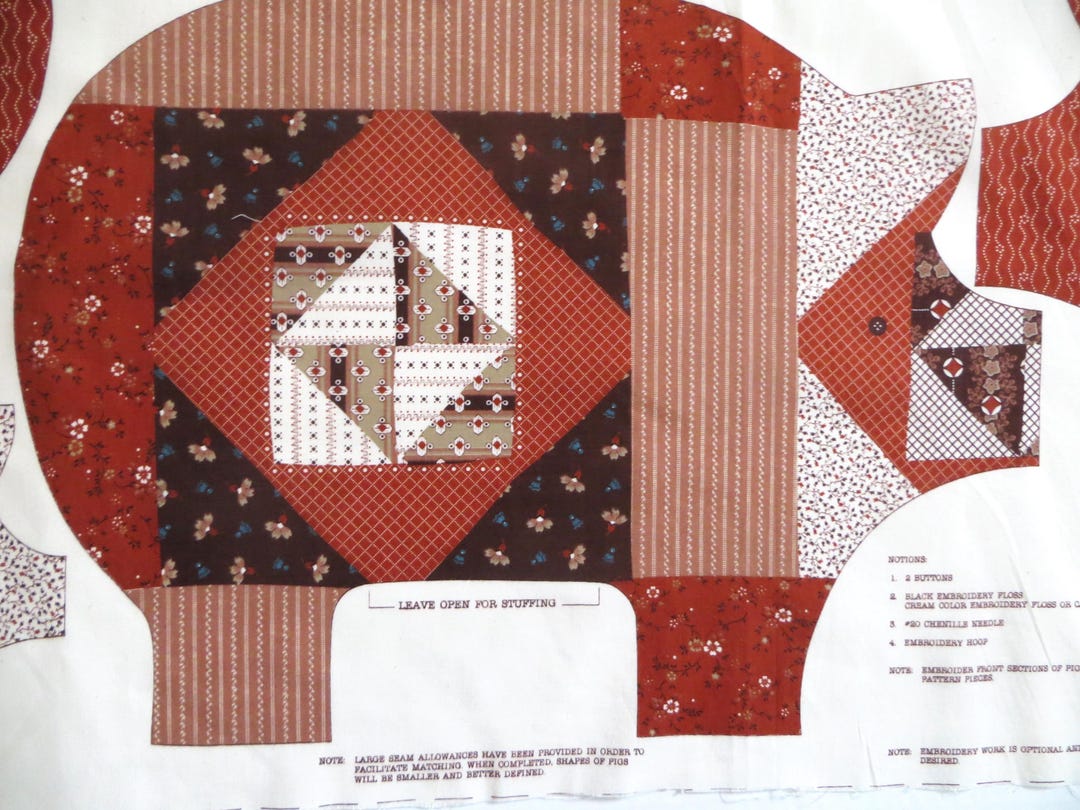 Patchwork Pig and Piglet Fabric Panel, to Cut Sew and Stuff Brown and ...