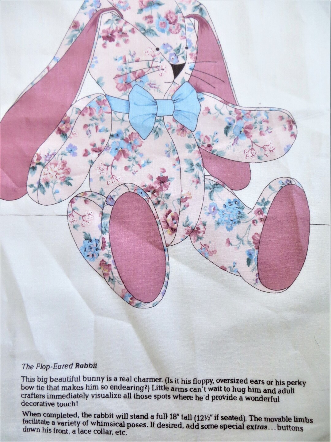 Bunny Rabbit Fabric Panel to Sew and Stuff a Pink and Blue Flowers Flop ...