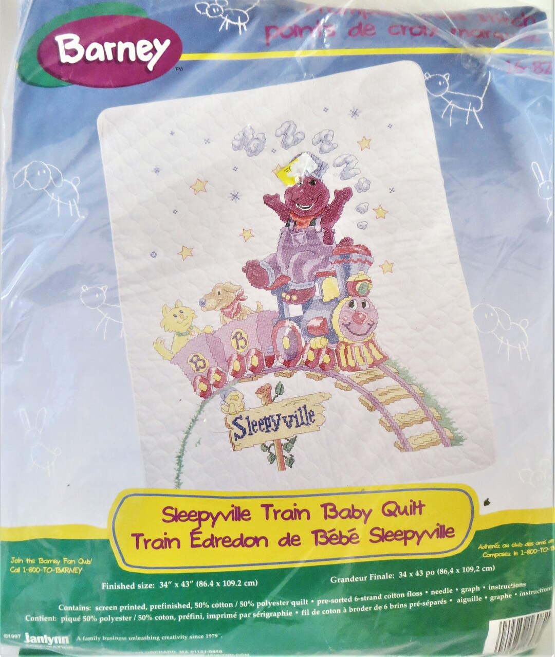 Stamped Crib Cover Kit Barney Baby Quilt to Cross Stitch, Sleepyville ...