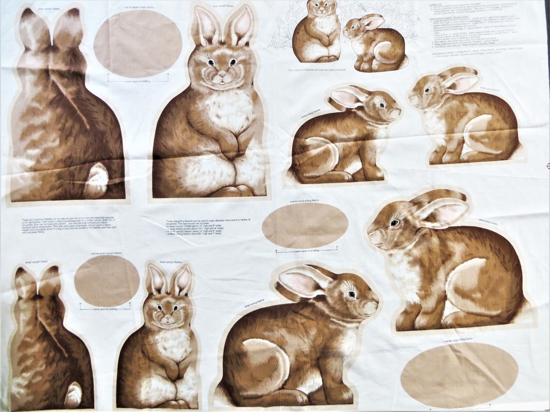Rabbit Fabric Panel DIY Cut Sew and Stuff Cranston Keepsake - Etsy