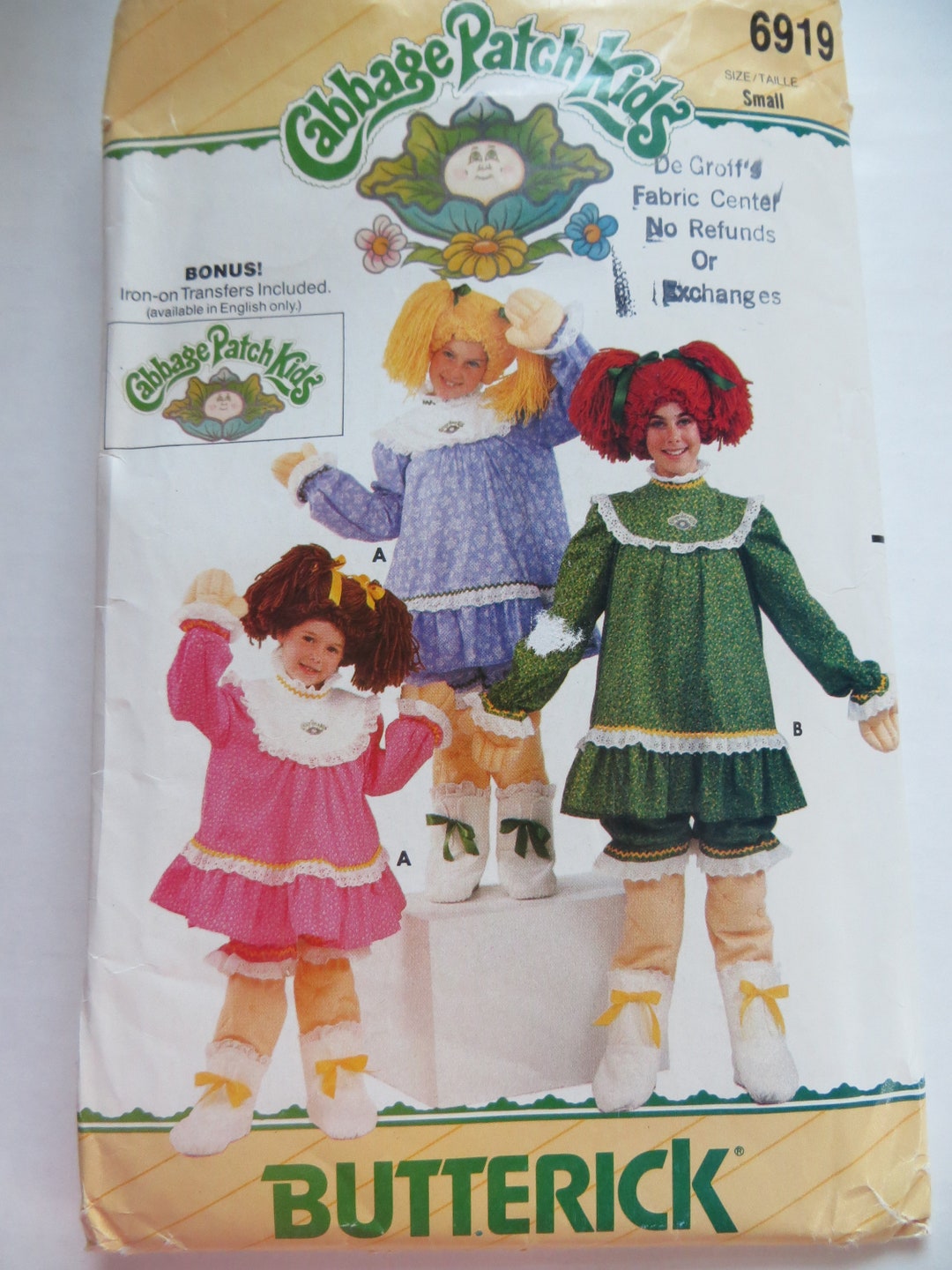 Cabbage Patch Kids Costume Pattern, Butterick 6919, Vintage 1984 Paper ...