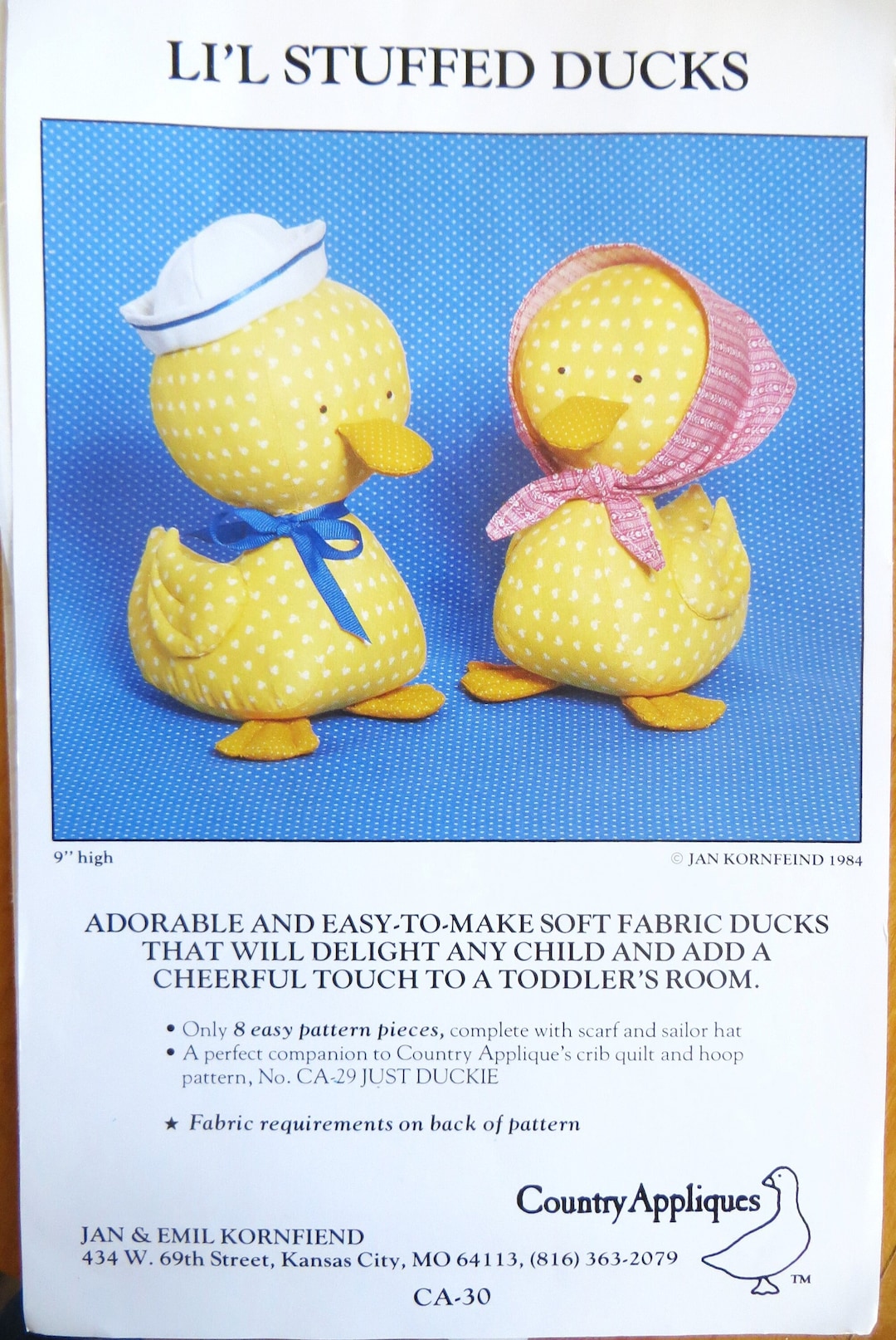 Stuffed Ducks Sewing Pattern for 9 Inch Tall Sailer and Girl Ducks, Jan ...