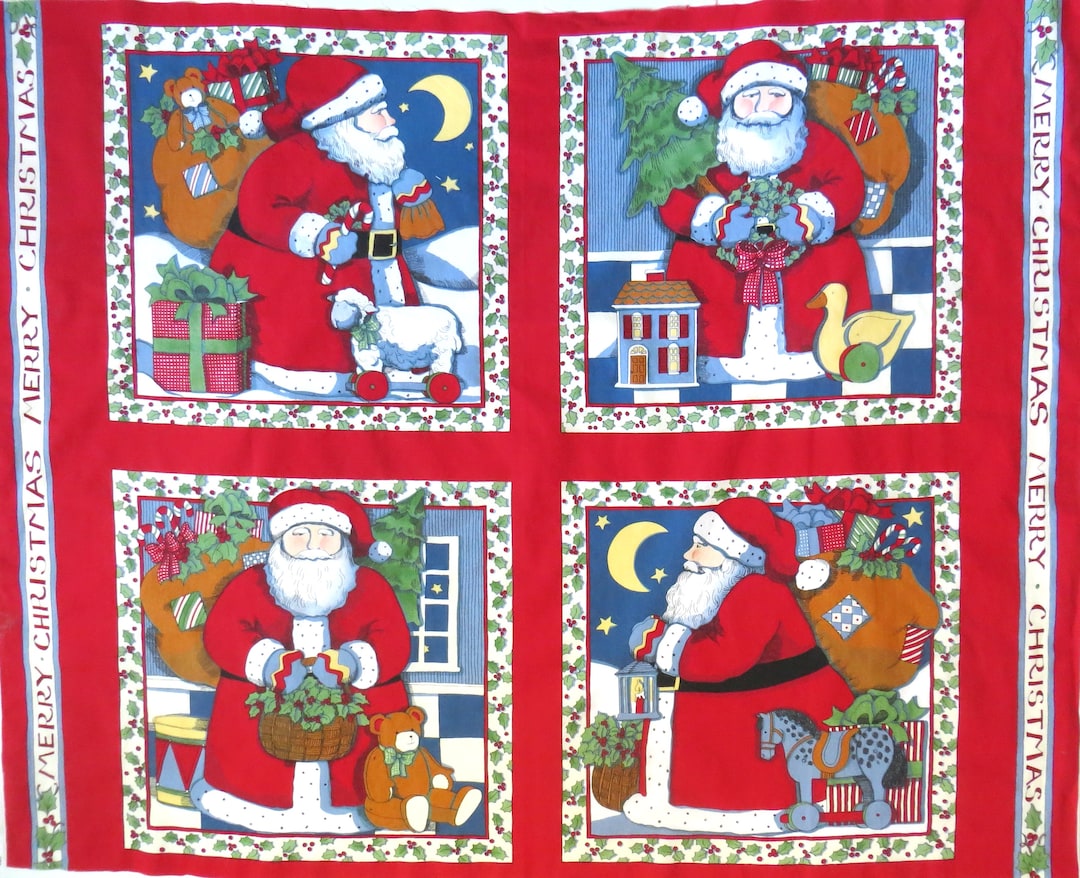 Susan Winget Santa Merry Christmas Fabric Panel With 4 Large Blocks to ...