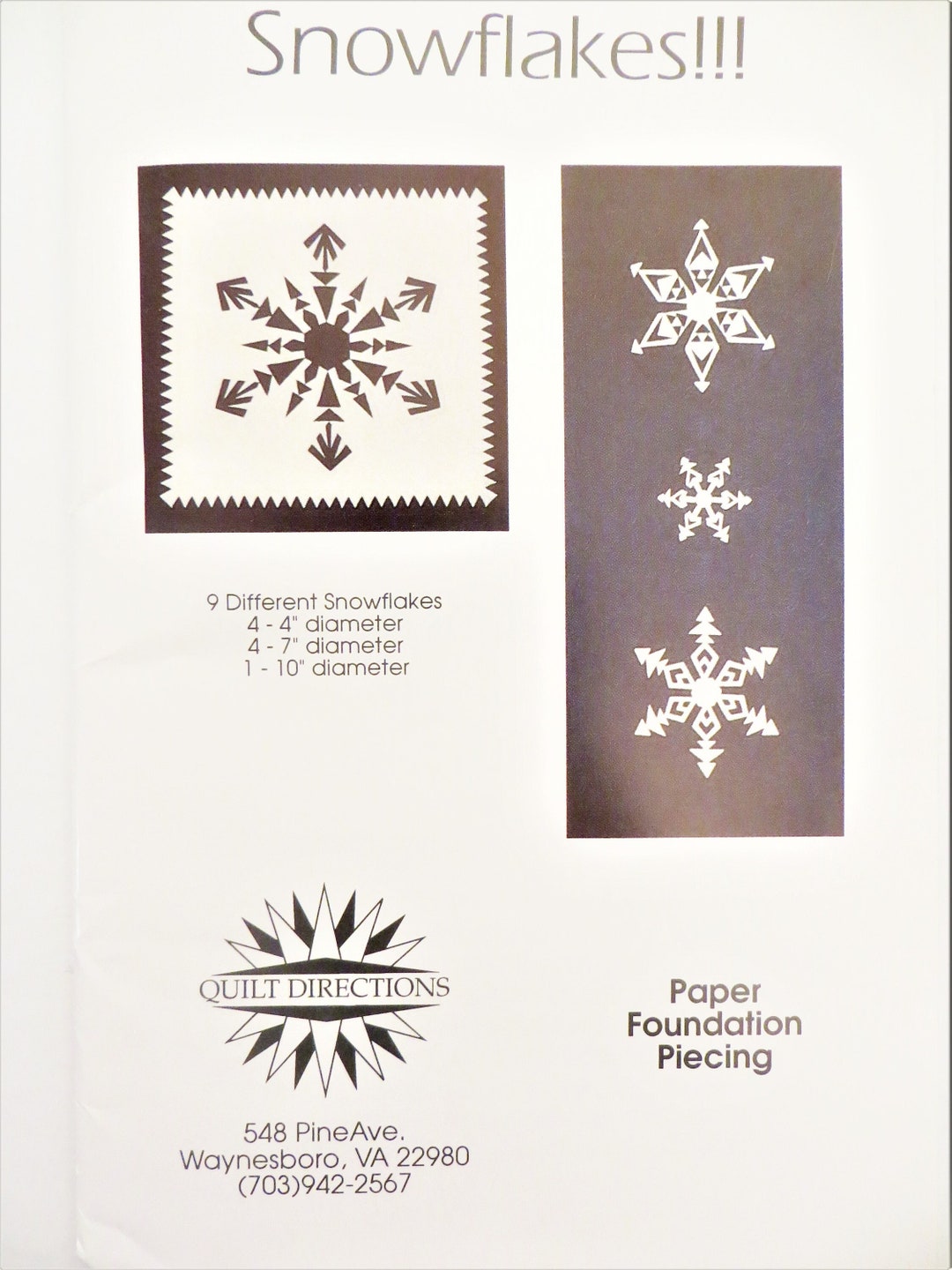 Snowflakes Paper Foundation Piecing Quilt Pattern, 4 Inch, 7 Inch, 10 ...