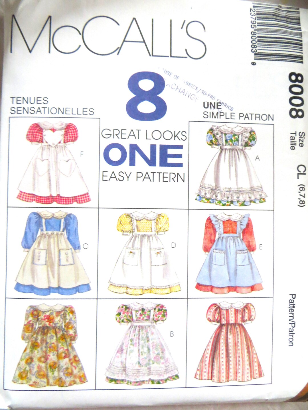 Mccall's 8008 Girl's Dress and Pinafore Sewing Pattern, Vintage 90s ...