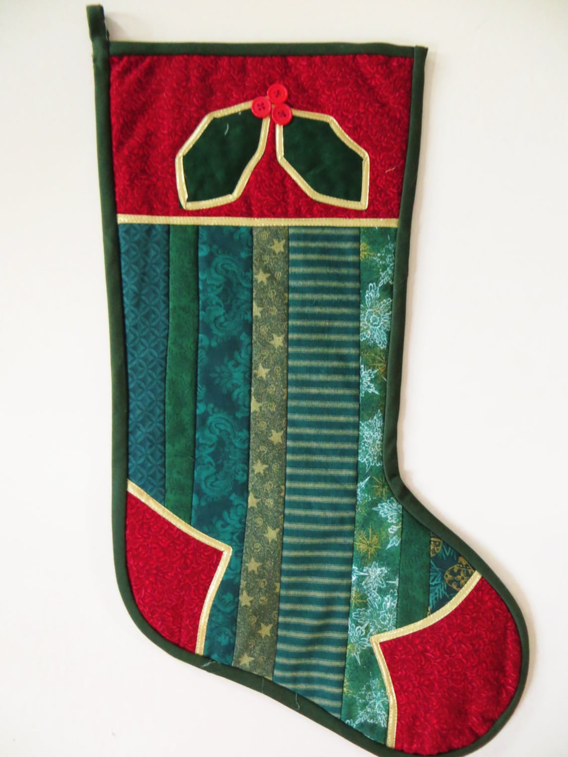 Handmade Quilted Christmas Stocking Green Red Printed Fabrics - Etsy