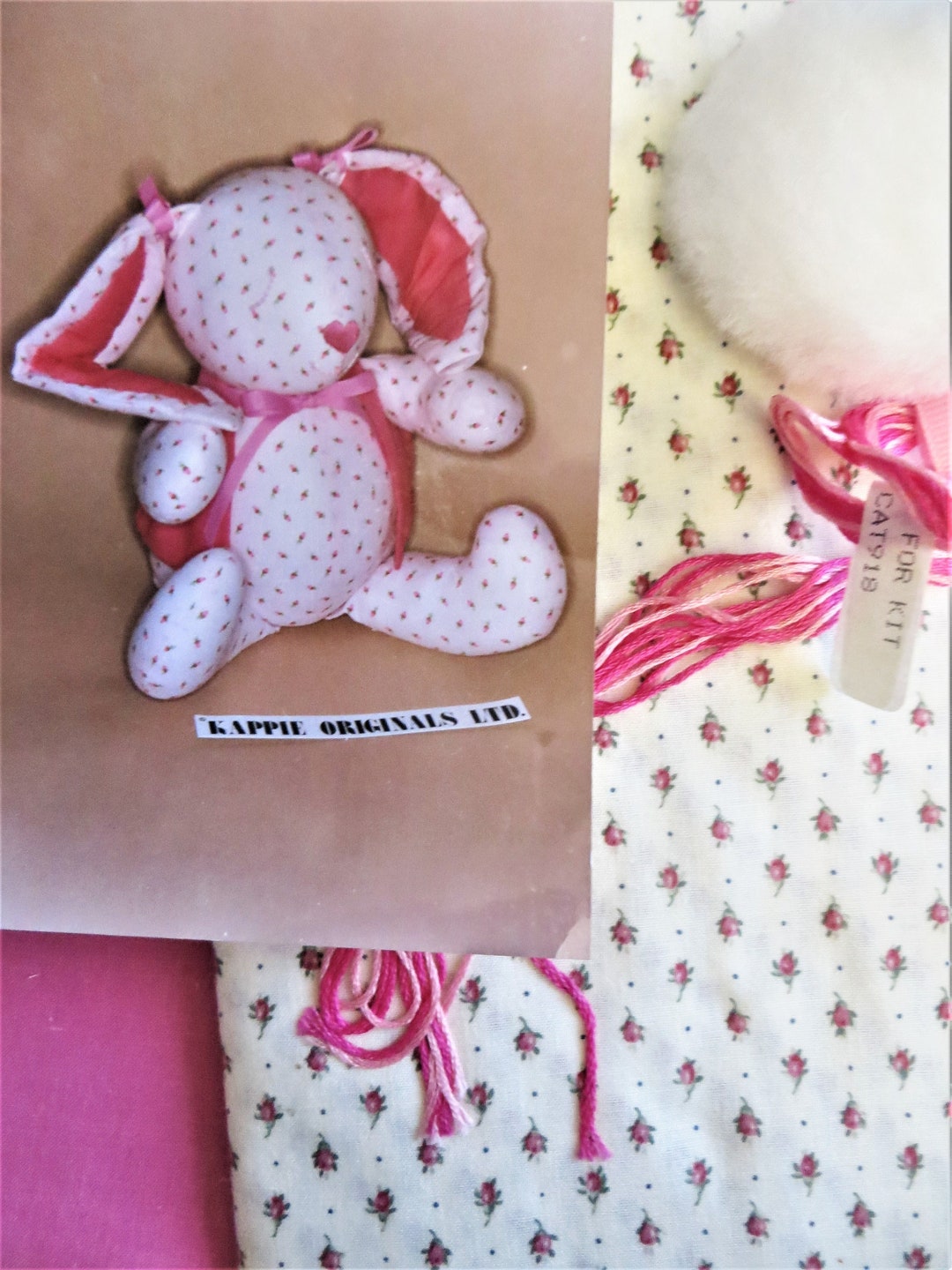 Beatrice Bunny Rabbit Kit to Sew a Pink and White Rosebud Print Stuffed ...