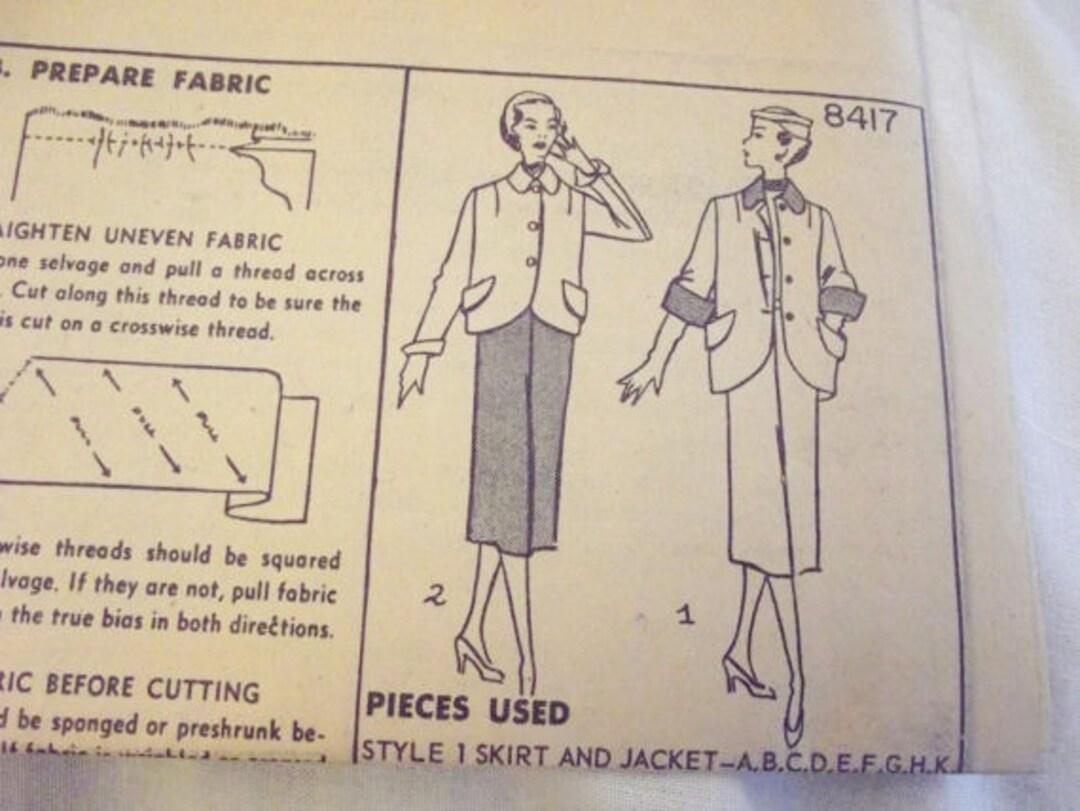 Simplicity 8417 Suit Pattern, Vintage 50s, Slim Skirt And, Jacket With ...