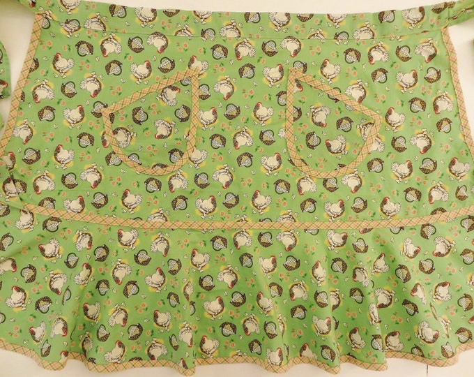 Handmade Half Apron Green Chicken Print Retro Style Apron - Etsy
