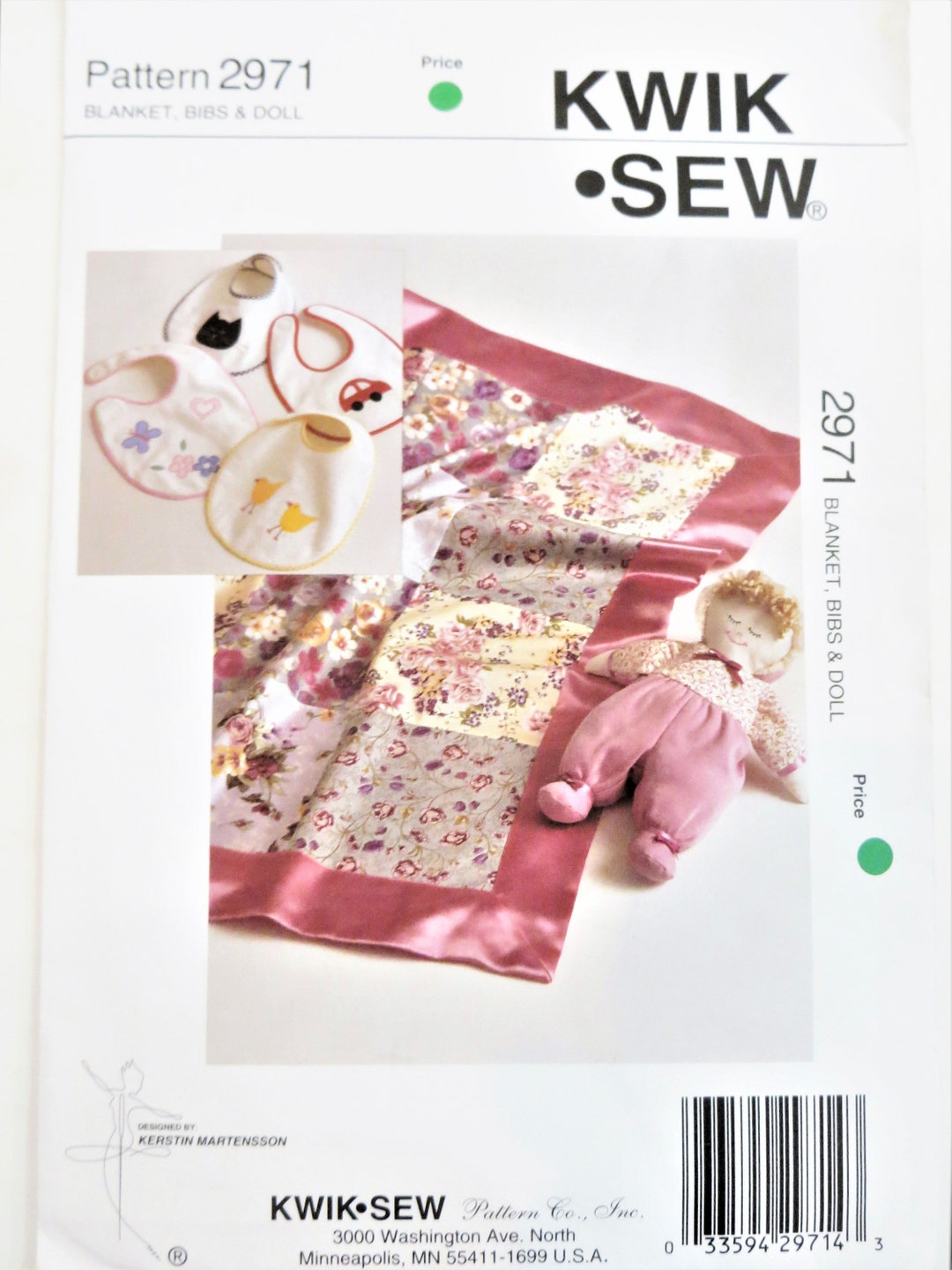 Soft Doll Baby Bibs and Blanket Pattern Kwik Sew 2971, Baby Accessories ...