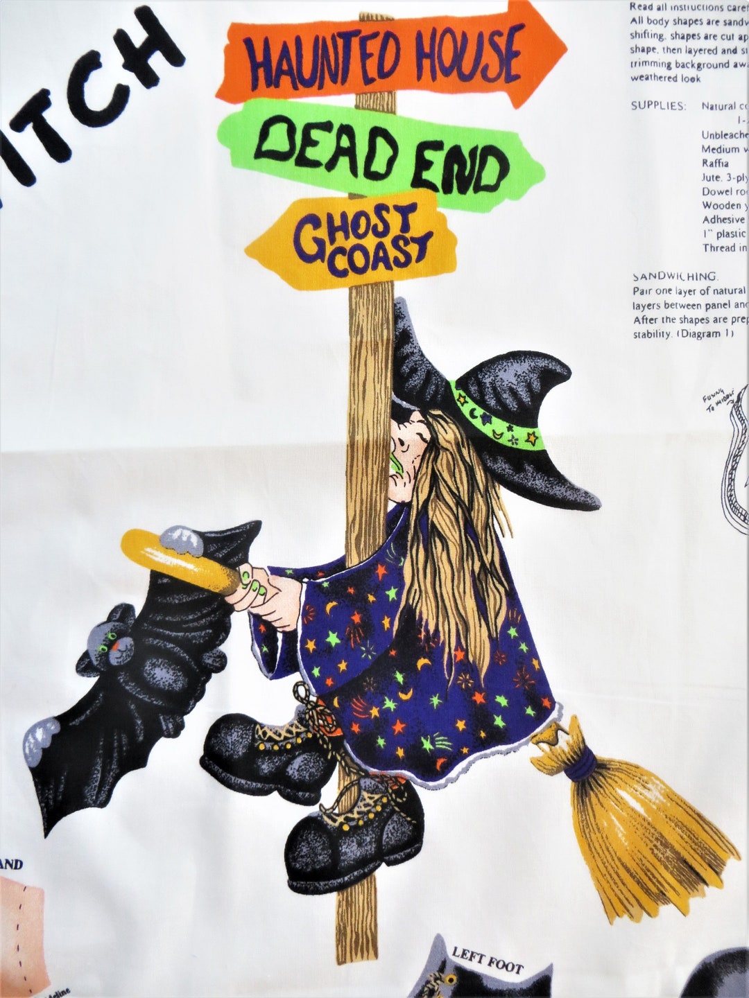 Witch Halloween Decoration Fabric Panel to Cut Sew and Stuff, Witch ...