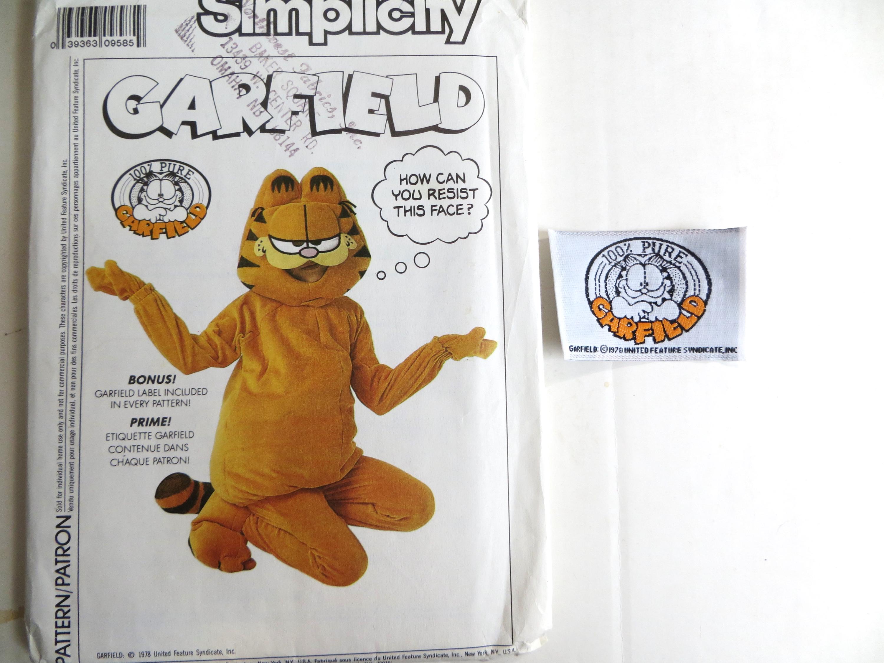Garfield the Cat Costume Pattern, Includes Bonus Garfield Label ...