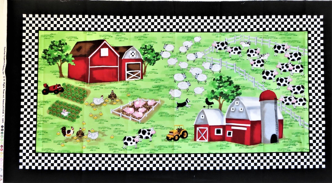 Farm Fabric Panel Timeless Treasures 5583, Quilting Cotton, Barns Cows ...