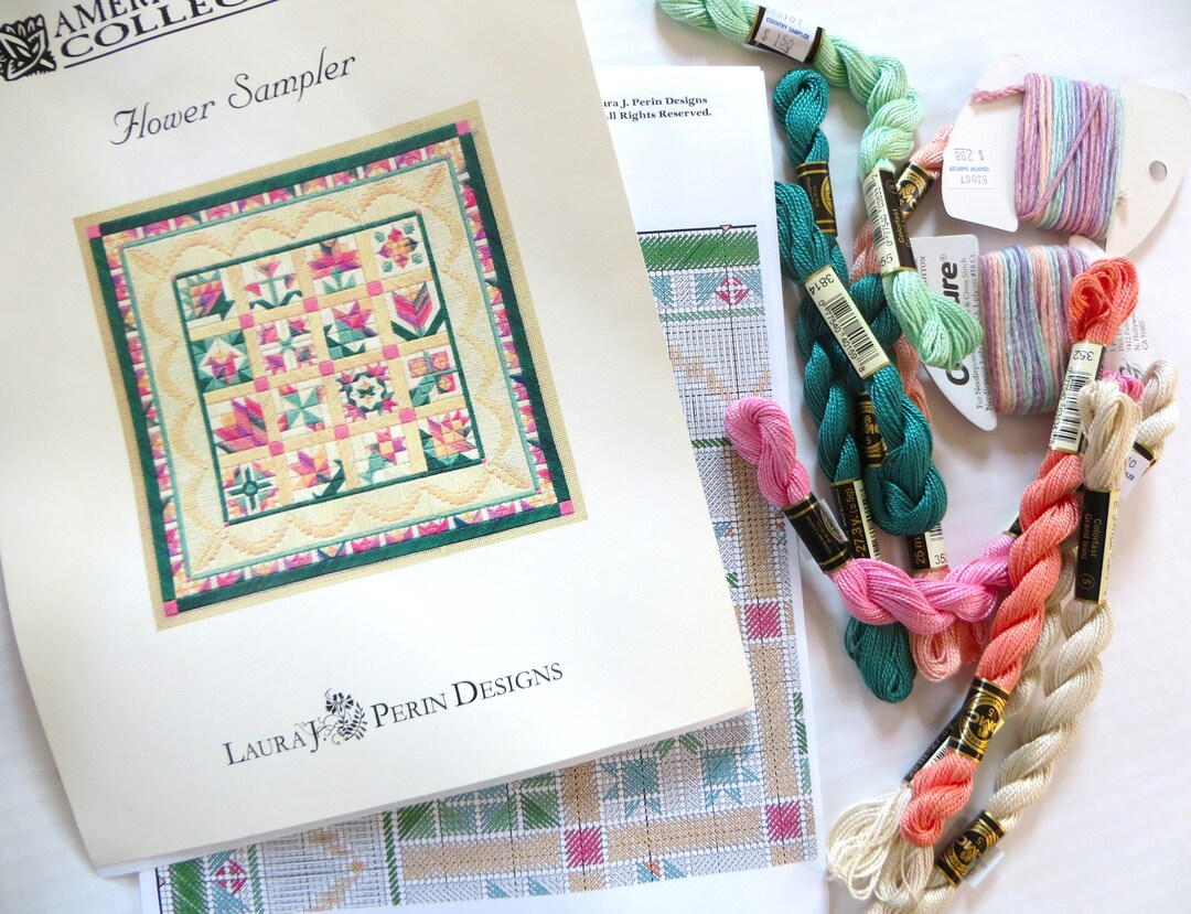 Laura J Perin CHART and Threads Flower Sampler AQ040 for - Etsy Australia