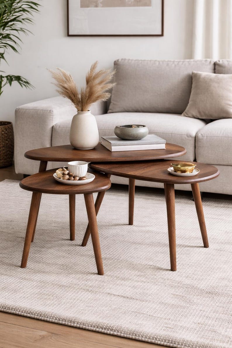 3-piece Wooden Nesting Coffee Table Set, Living Room Furniture, Space ...