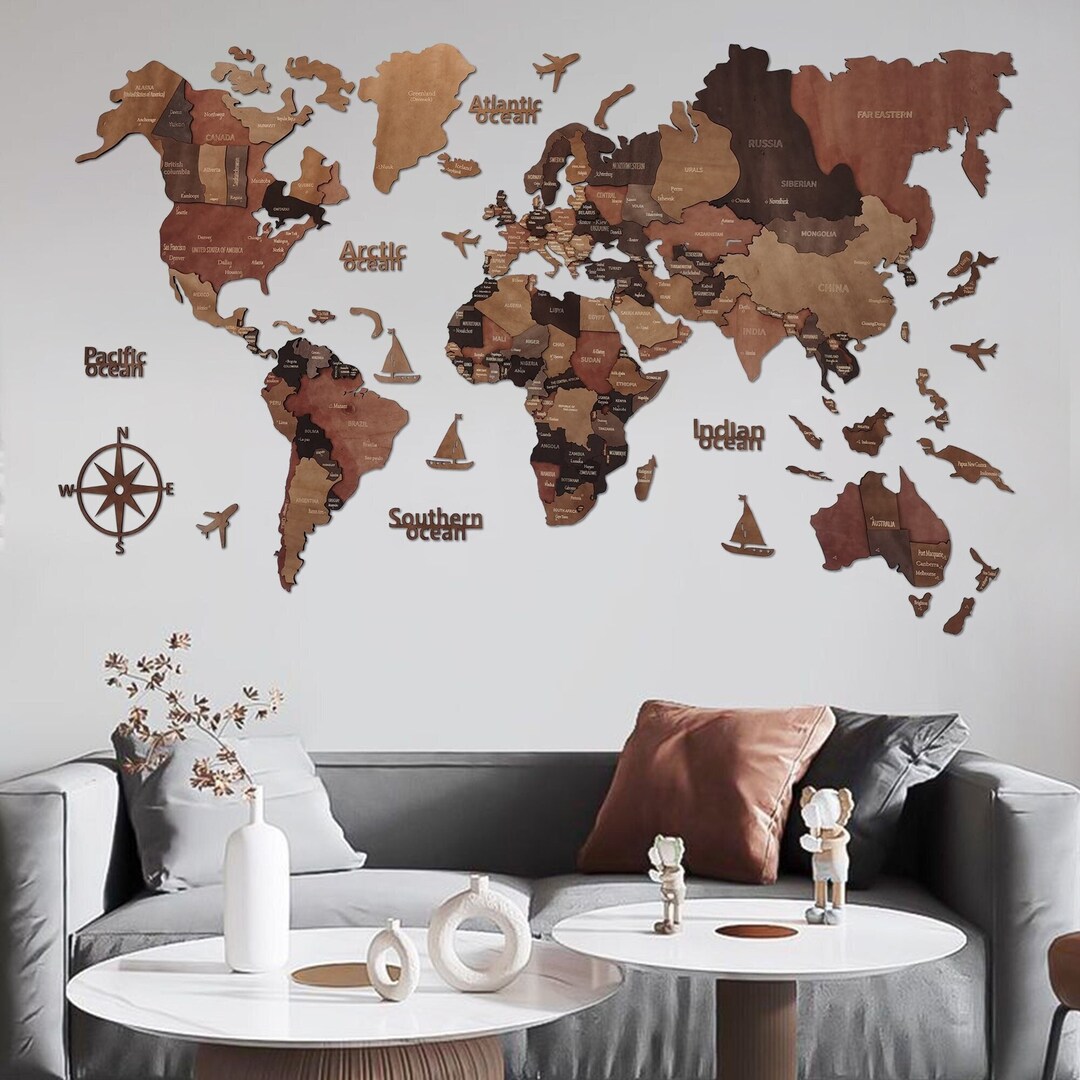 Wooden World Map Wall World Map Gift for Travelers Large - Etsy