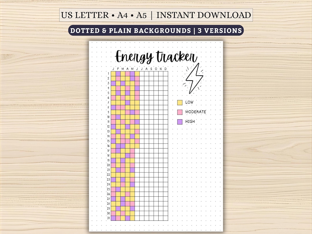 Energy Tracker Printable | Year in Pixels Energy Log | Daily Energy ...