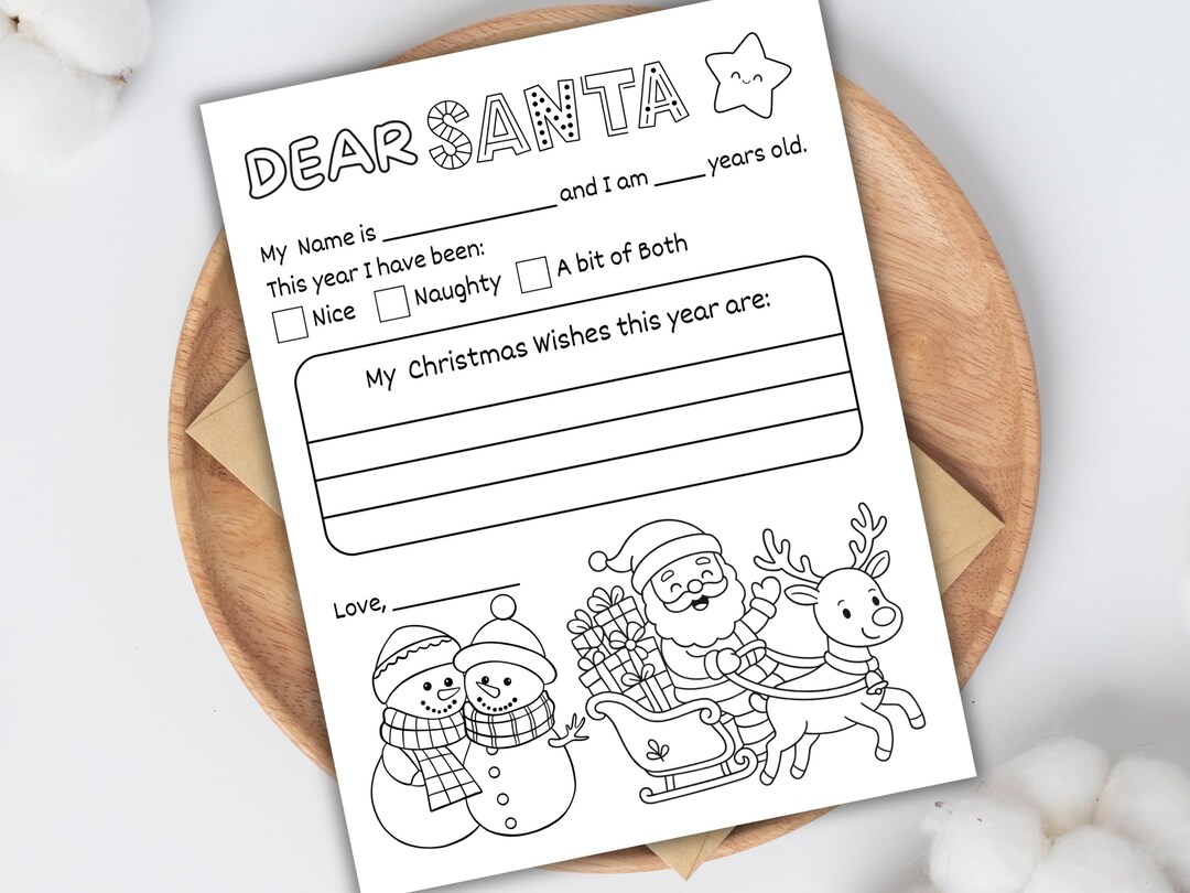 Letter to Santa Coloring Page Printable, Christmas Wish List, Activity ...