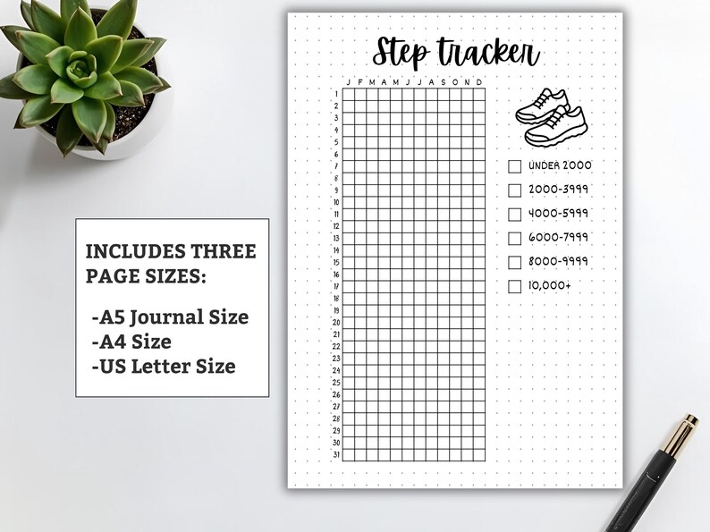 Step Tracker Printable | Year in Pixels Step Log | Daily Steps Count ...