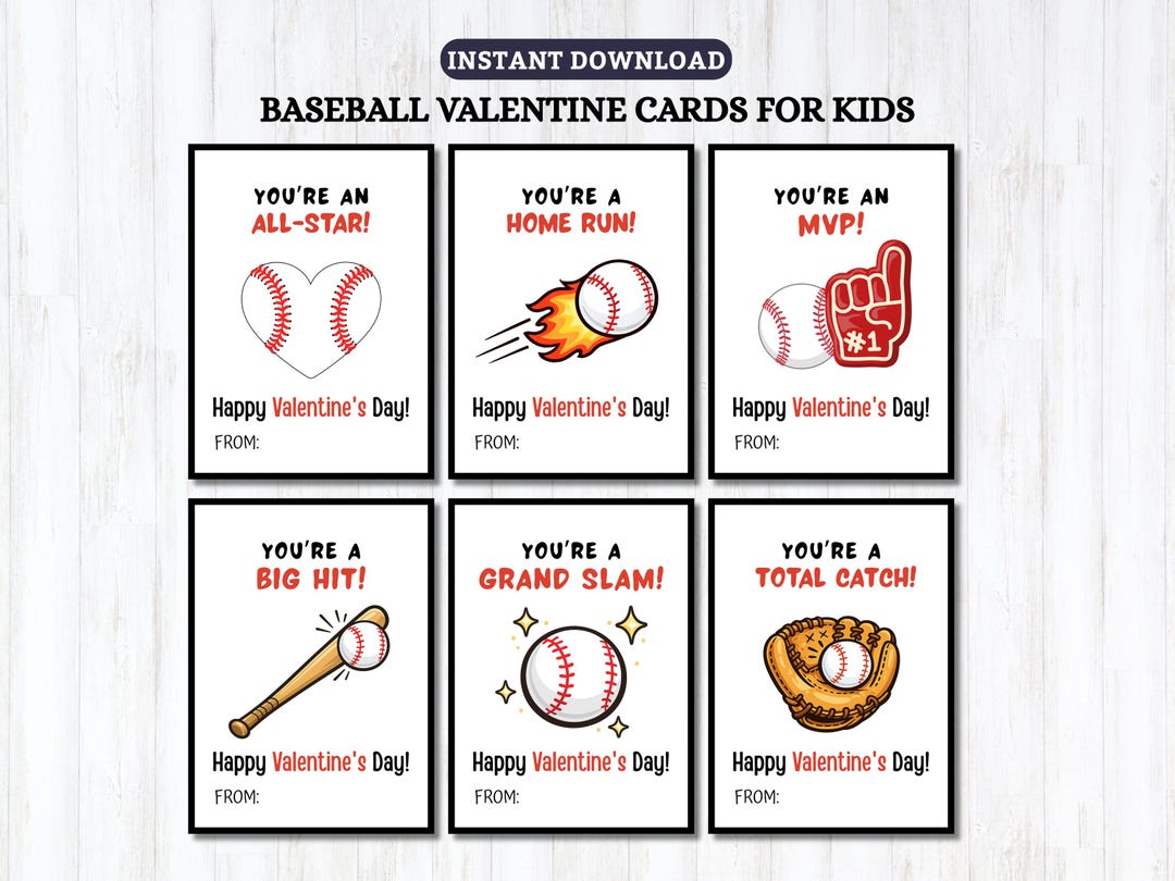 Baseball Valentine's Day Cards for Kids Printable, Sports Classroom ...