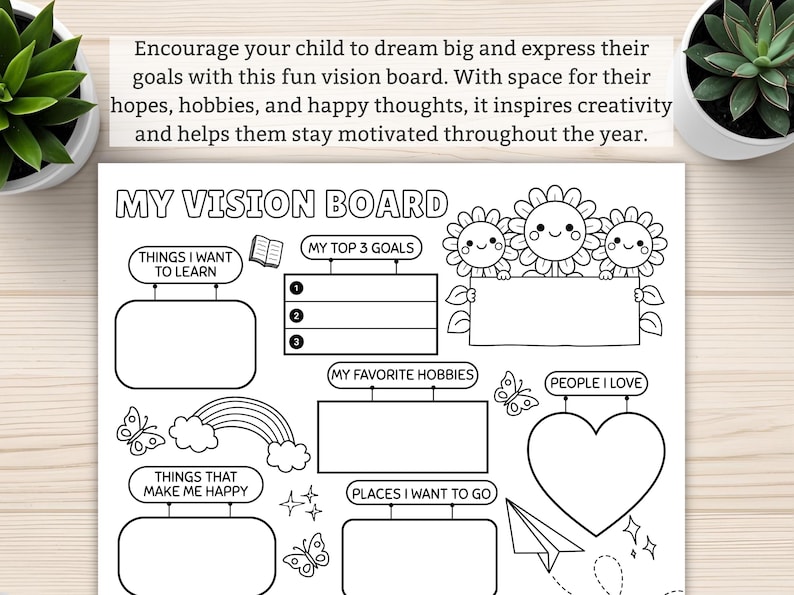Kids Vision Board Printable | 2026 Goal Setting, Growth Mindset ...