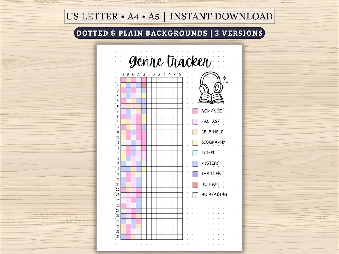 Genre Tracker Printable | Year in Pixels Reading Log | Book Genre ...