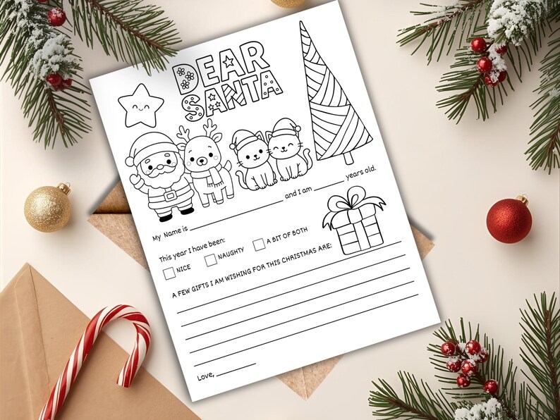 Letter to Santa Coloring Page Printable, Christmas Wish List, Activity ...