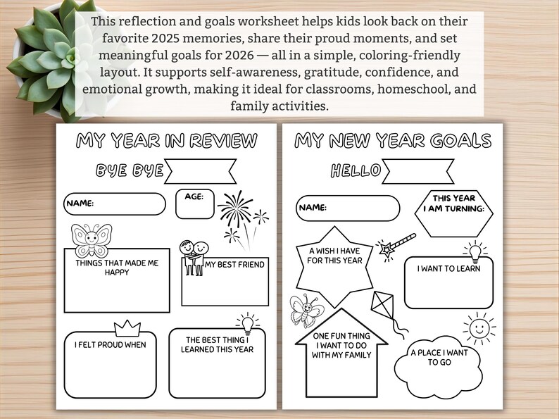 Printable Kids Year-end Review 2025 & New Year Goals 2026 | Dated ...