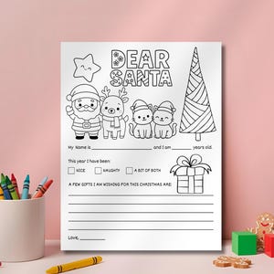 Letter to Santa Coloring Page Printable, Christmas Wish List, Activity ...
