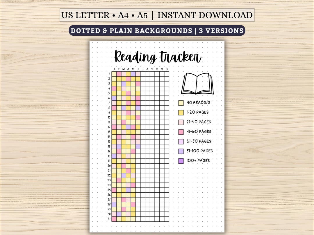 Reading Tracker Printable | Year in Pixels Reading Log | Daily Reading ...