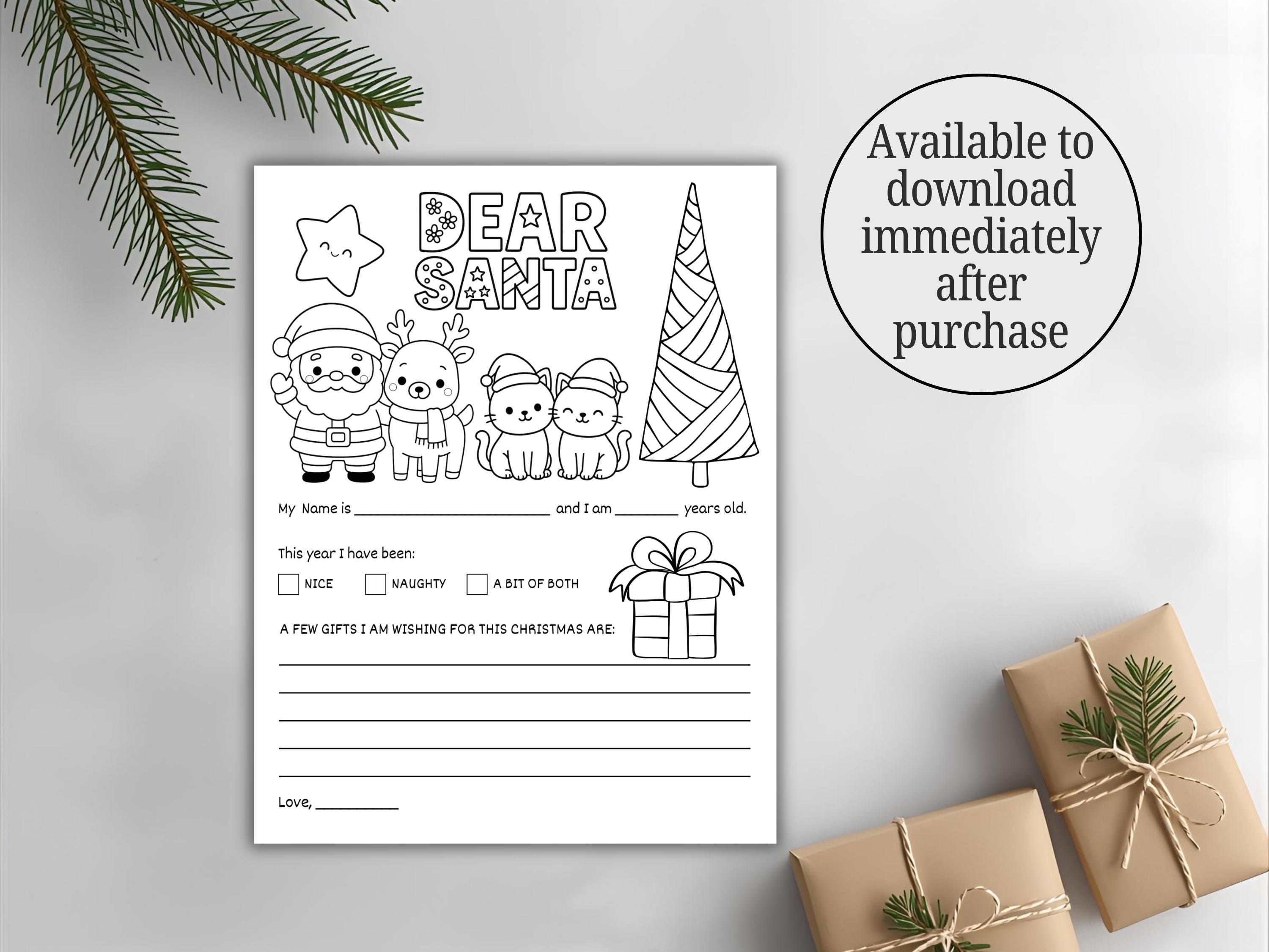 Letter to Santa Coloring Page Printable, Christmas Wish List, Activity ...