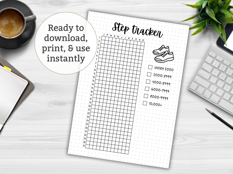 Step Tracker Printable | Year in Pixels Step Log | Daily Steps Count ...
