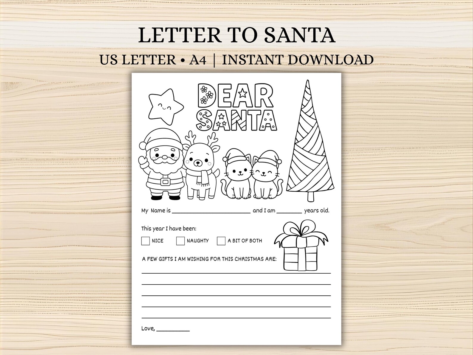 Letter to Santa Coloring Page Printable, Christmas Wish List, Activity ...