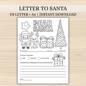 Letter to Santa Coloring Page Printable, Christmas Wish List, Activity ...