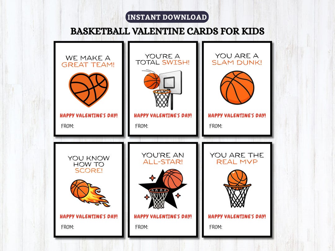 Basketball Valentine's Day Cards for Kids Printable, Sports Classroom ...