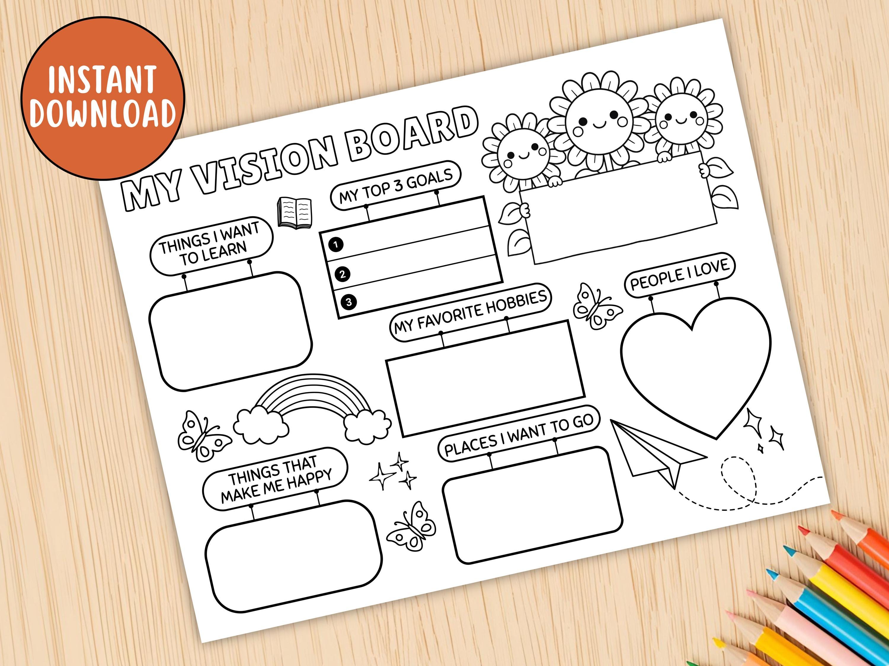 Kids Vision Board Printable | 2026 Goal Setting, Growth Mindset ...