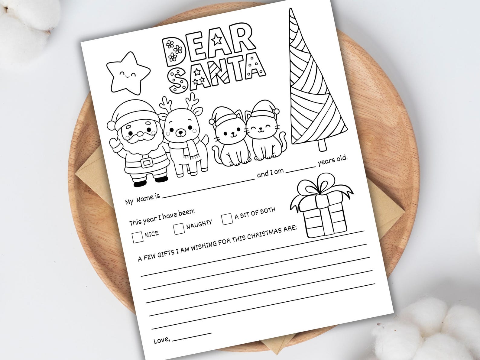 Letter to Santa Coloring Page Printable, Christmas Wish List, Activity ...