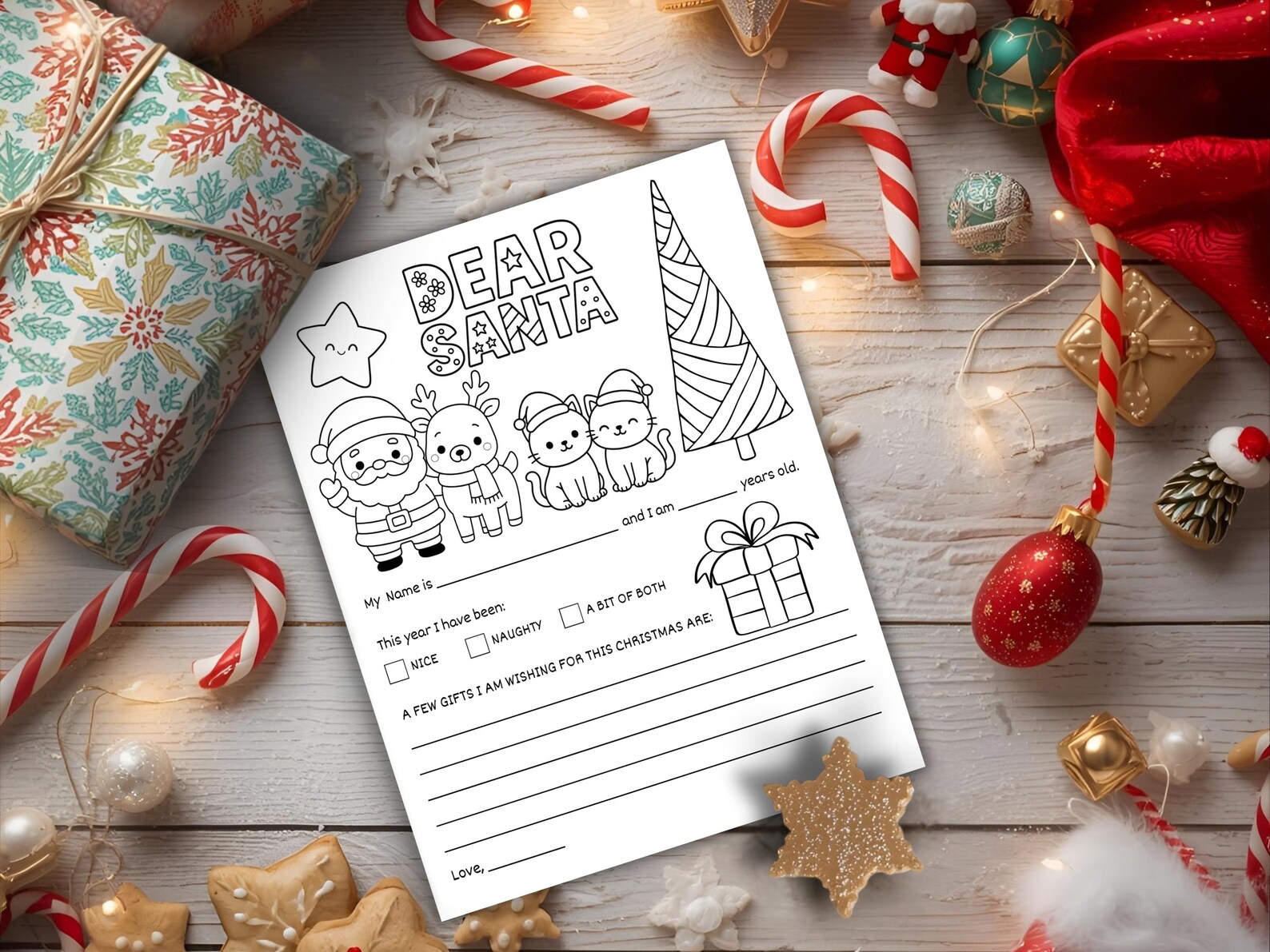 Letter to Santa Coloring Page Printable, Christmas Wish List, Activity ...