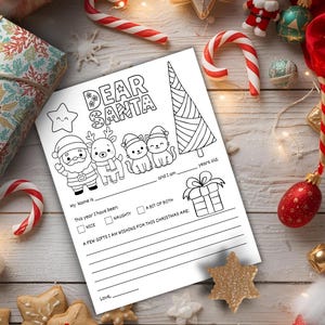 Letter to Santa Coloring Page Printable, Christmas Wish List, Activity ...