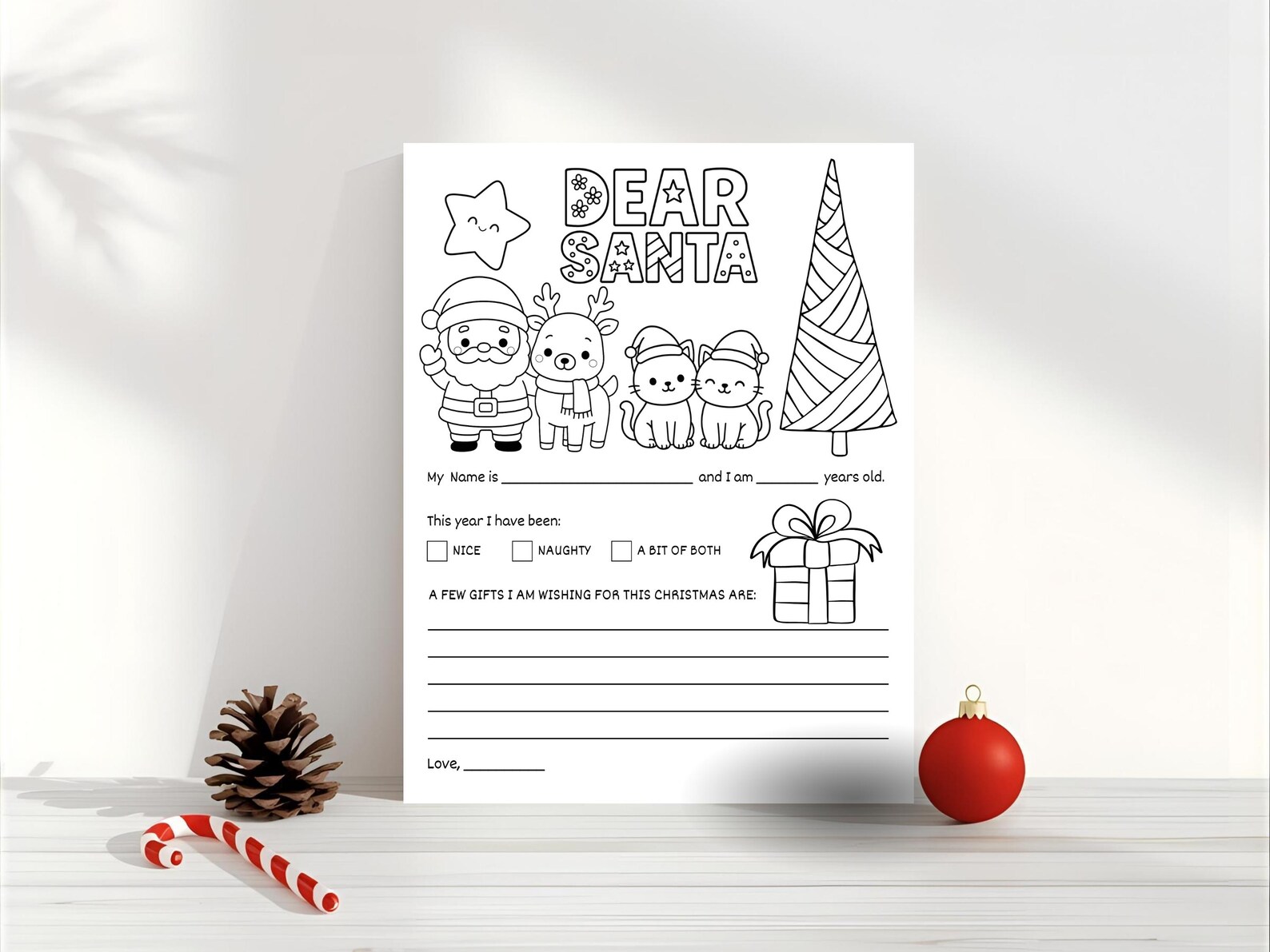 Letter to Santa Coloring Page Printable, Christmas Wish List, Activity ...