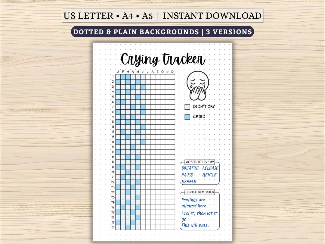 Crying Tracker Printable | Year in Pixels Emotional Wellness Log ...