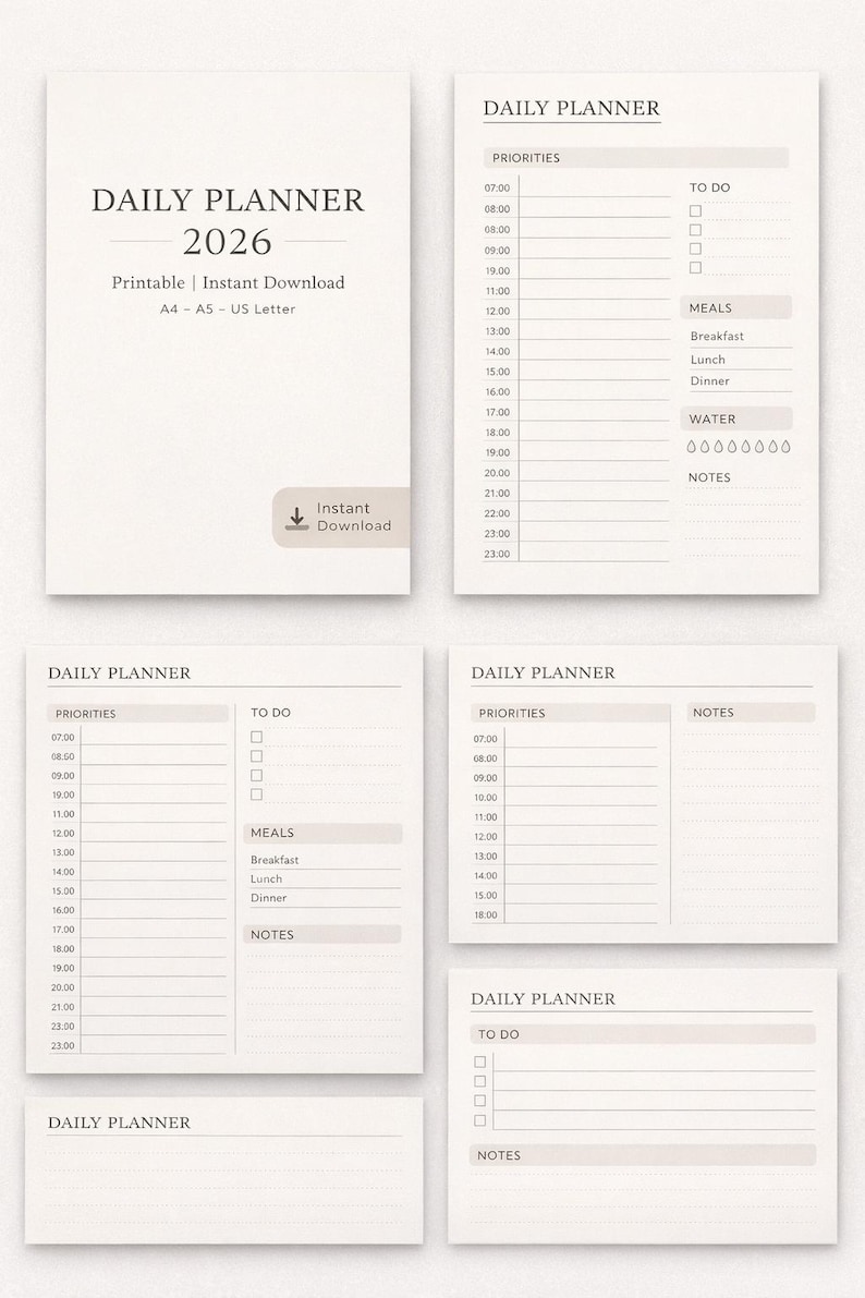 Daily Planner 2026 Printable | Minimal Daily Planner Pages | to Do ...