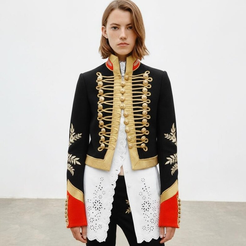 Women's Black Wool Hussar Jacket: Embroidered Military Style - Etsy