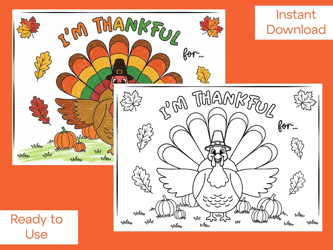 Thankful Turkey Coloring Page - Printable Kids Thankful Activity ...