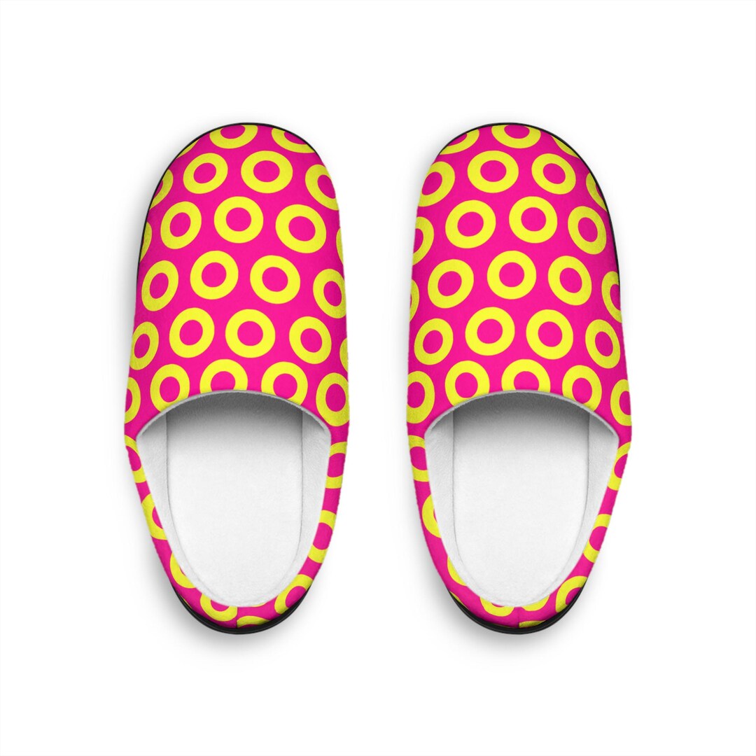 Yellow Pink Phishman Donut Pattern Phish Inspired Indoor Slippers ...